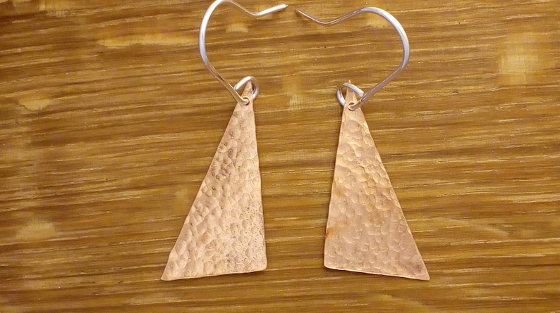 Copper Hammered Triangle Earrings Triangle Copper Earrings - Etsy