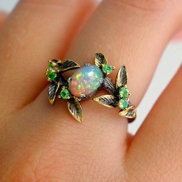 Rainbow Opal Ring - Etsy
