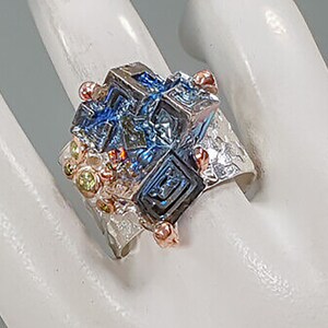 Raw Bismuth Ring for Women, Rough Blue Gemstone Statement Jewelry ...