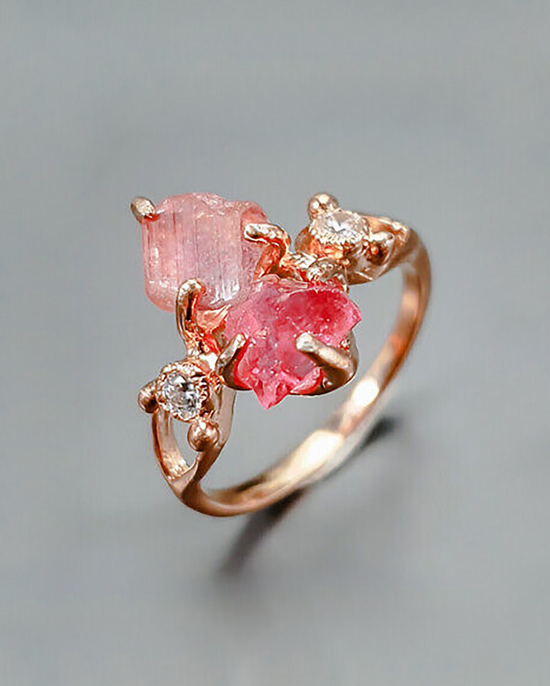 Rough Pink Tourmaline Ring, Pink Ring Ocean Coral Ring, Raw Gemstone ...