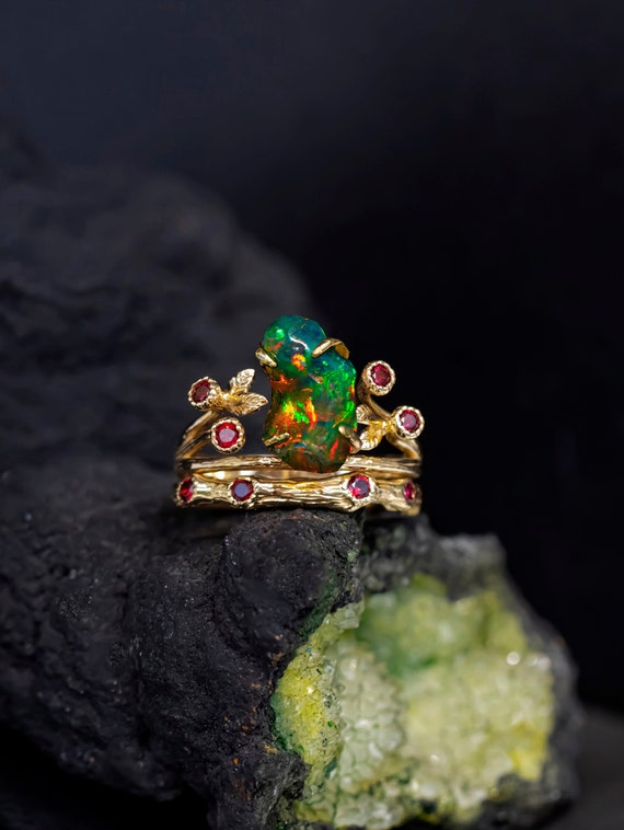 Raw black opal ring store