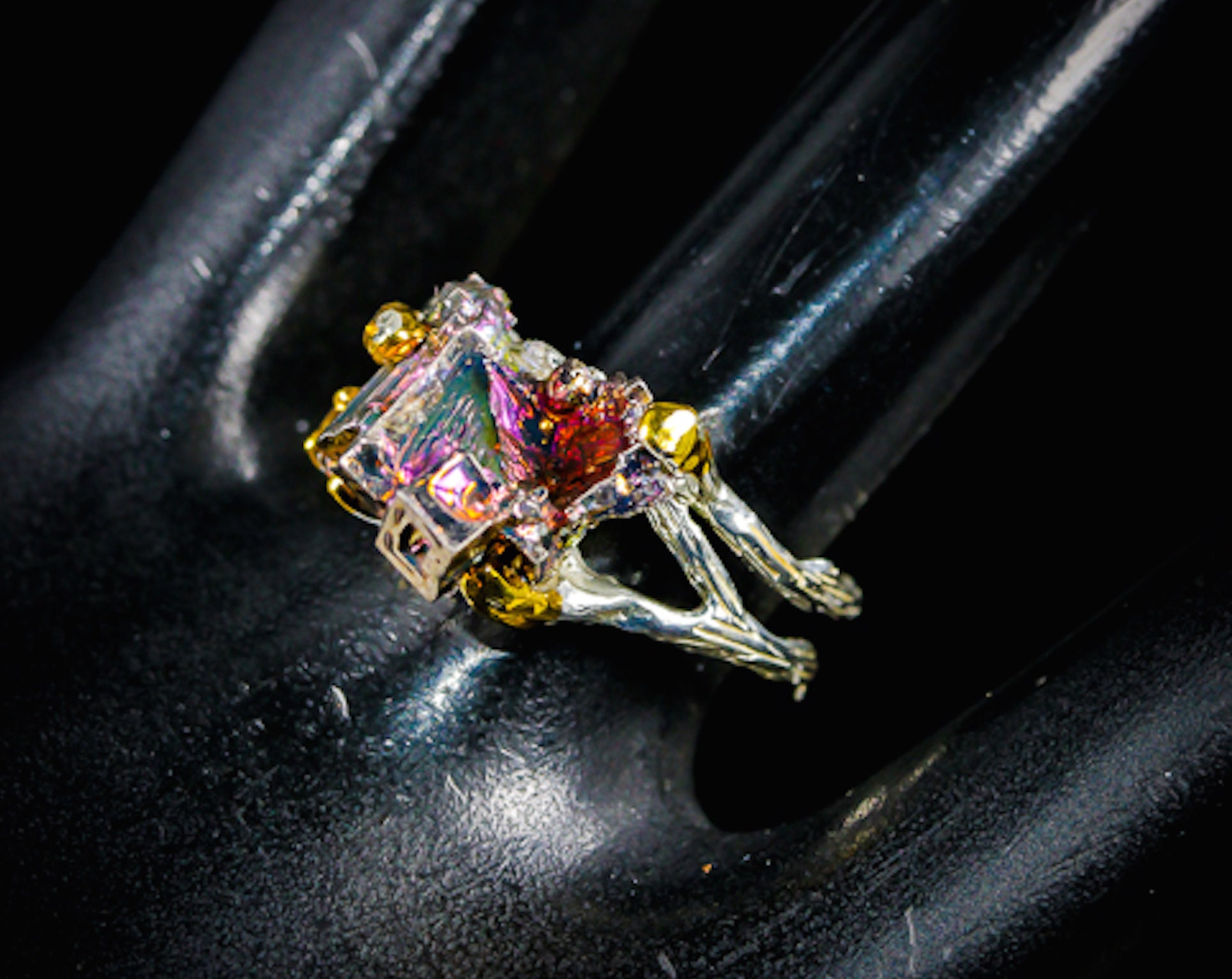 Raw Bismuth Ring for Women Rainbow Rough Crystal Gemstone | Etsy