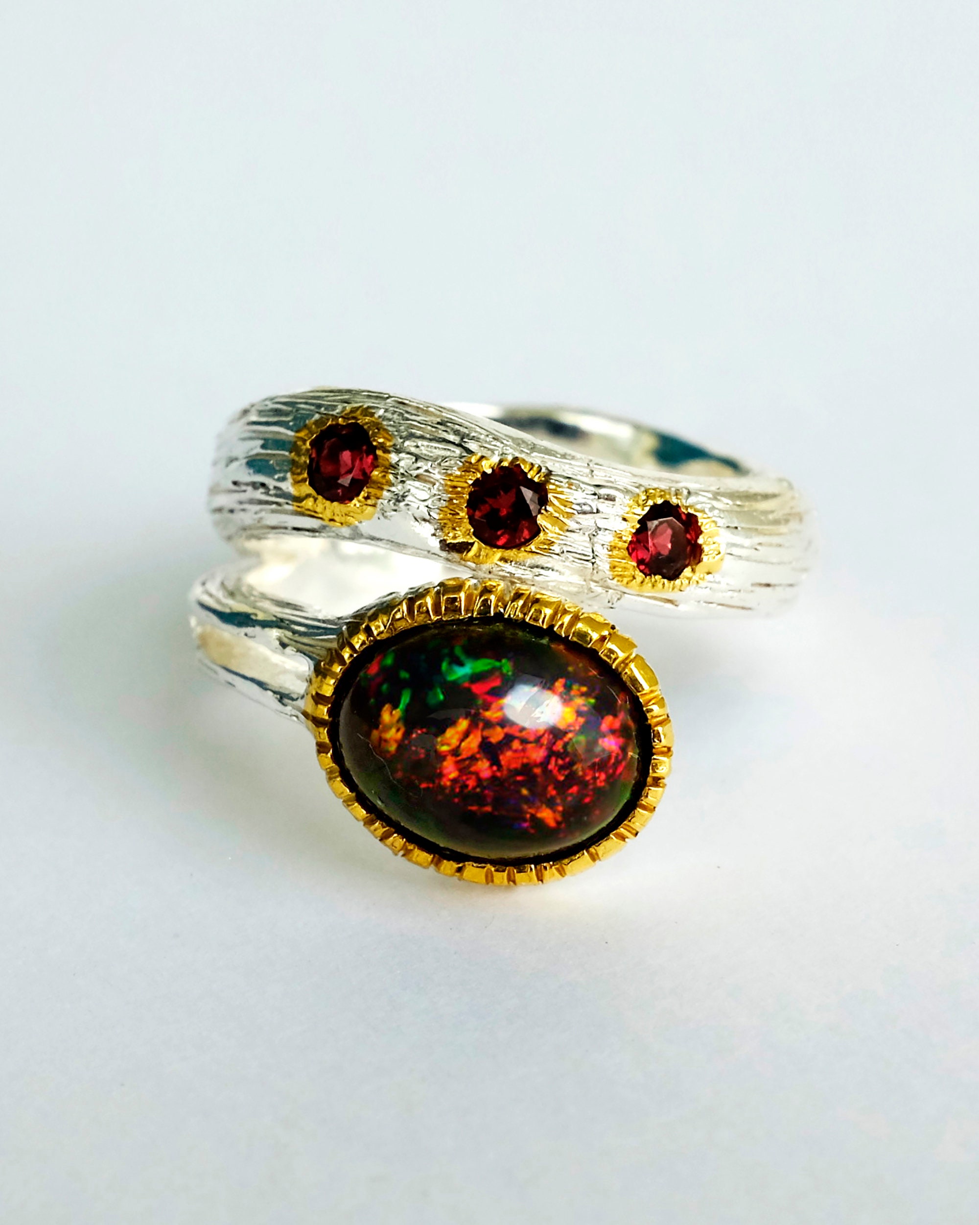 Black Opal Ring for Women Ethiopian Fire Opal and Garnet | Etsy