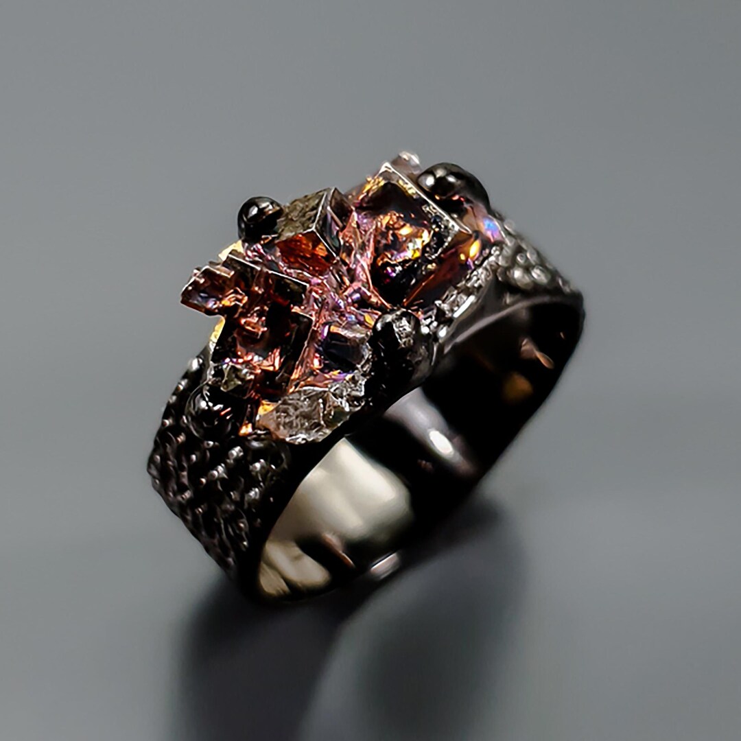 Raw Bismuth Ring for Women, Rough Natural Gemstone Statement Jewelry ...