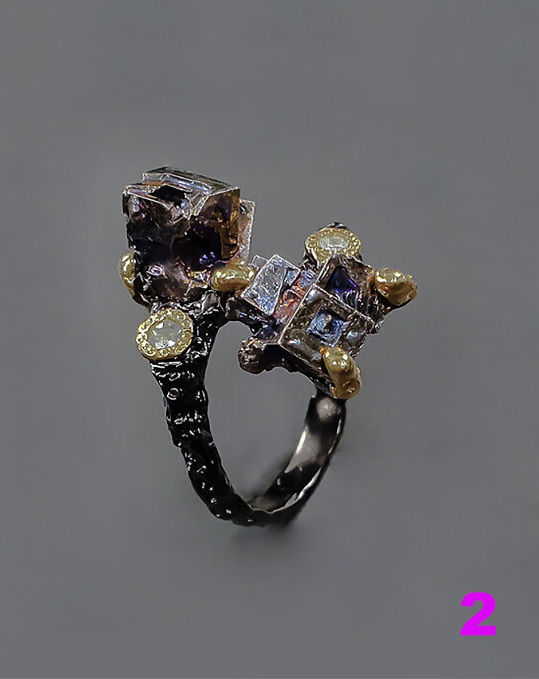 Raw Bismuth Ring for Women, Rainbow Rough Crystal Big Stone Black ...