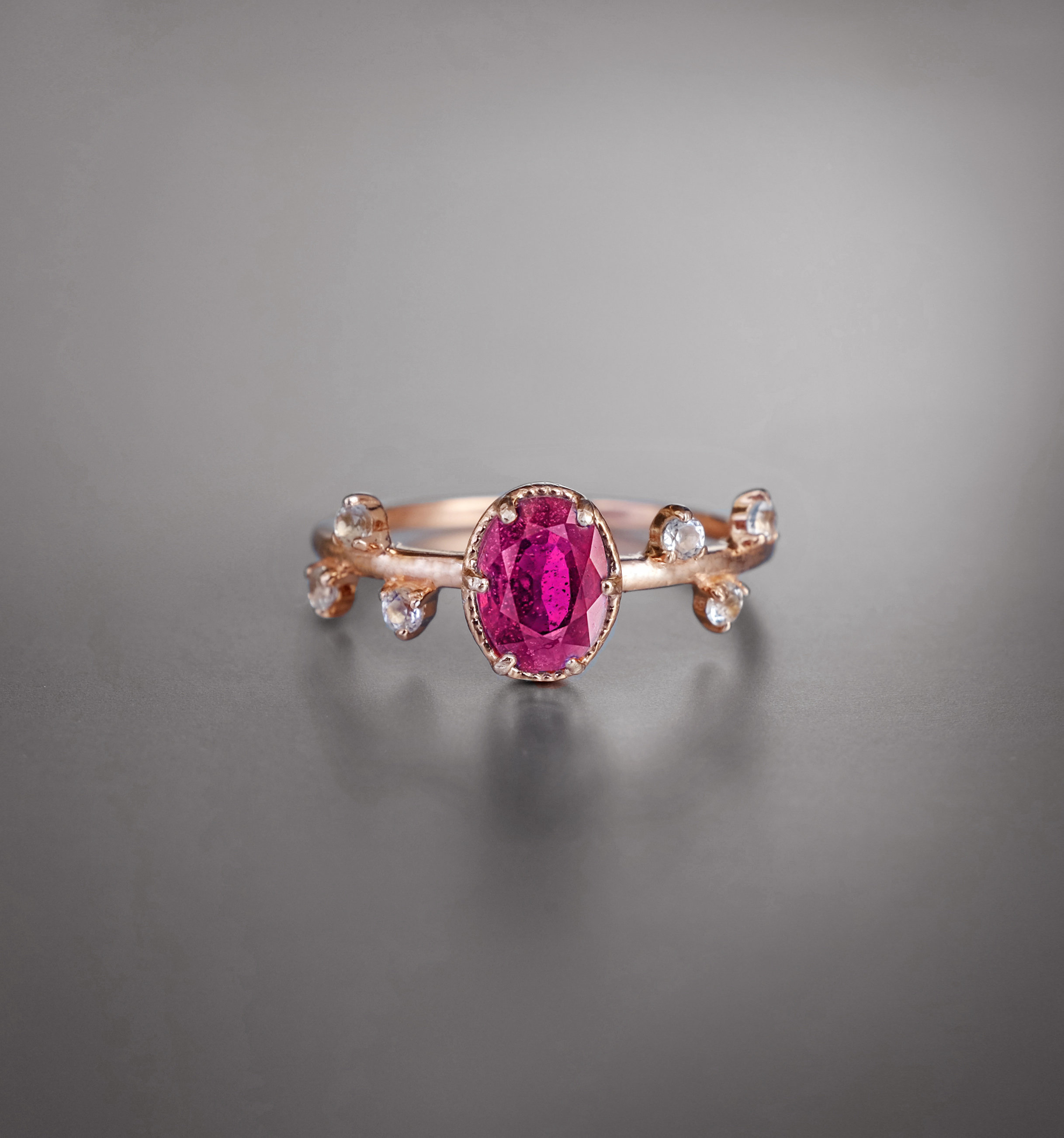 14K Rose Gold Natural Ruby Ring Tiny Dainty Diamond Ring for - Etsy