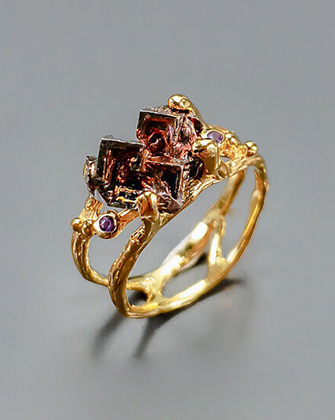 Raw Bismuth Ring for Women, Rainbow Rough Crystal Gemstone Ring Silver ...