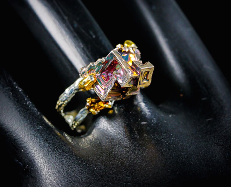Raw Bismuth Ring for Women Rainbow Rough Crystal Gemstone | Etsy