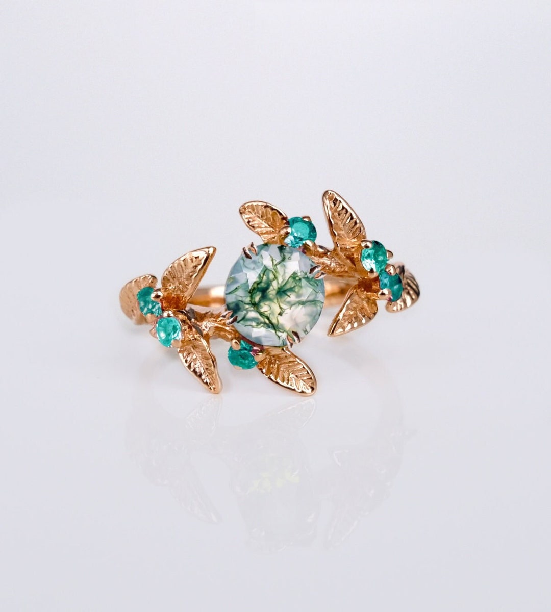 Moss Agate Ring for Women, Alternative Engagement Promise Ring, Green ...
