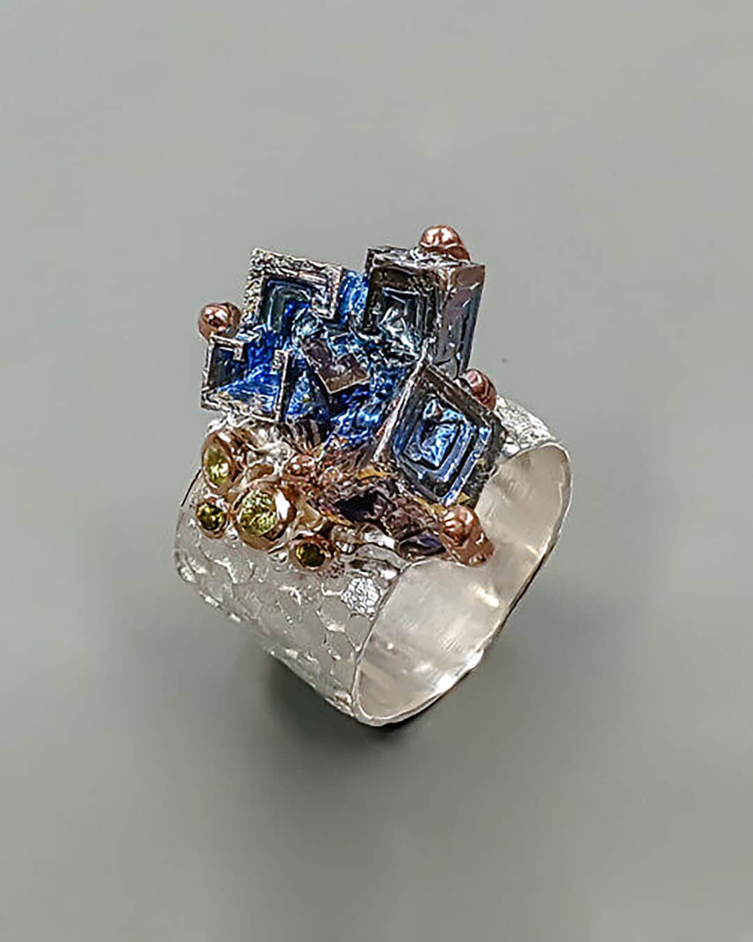 Raw Bismuth Ring for Women, Rough Blue Gemstone Statement Jewelry ...
