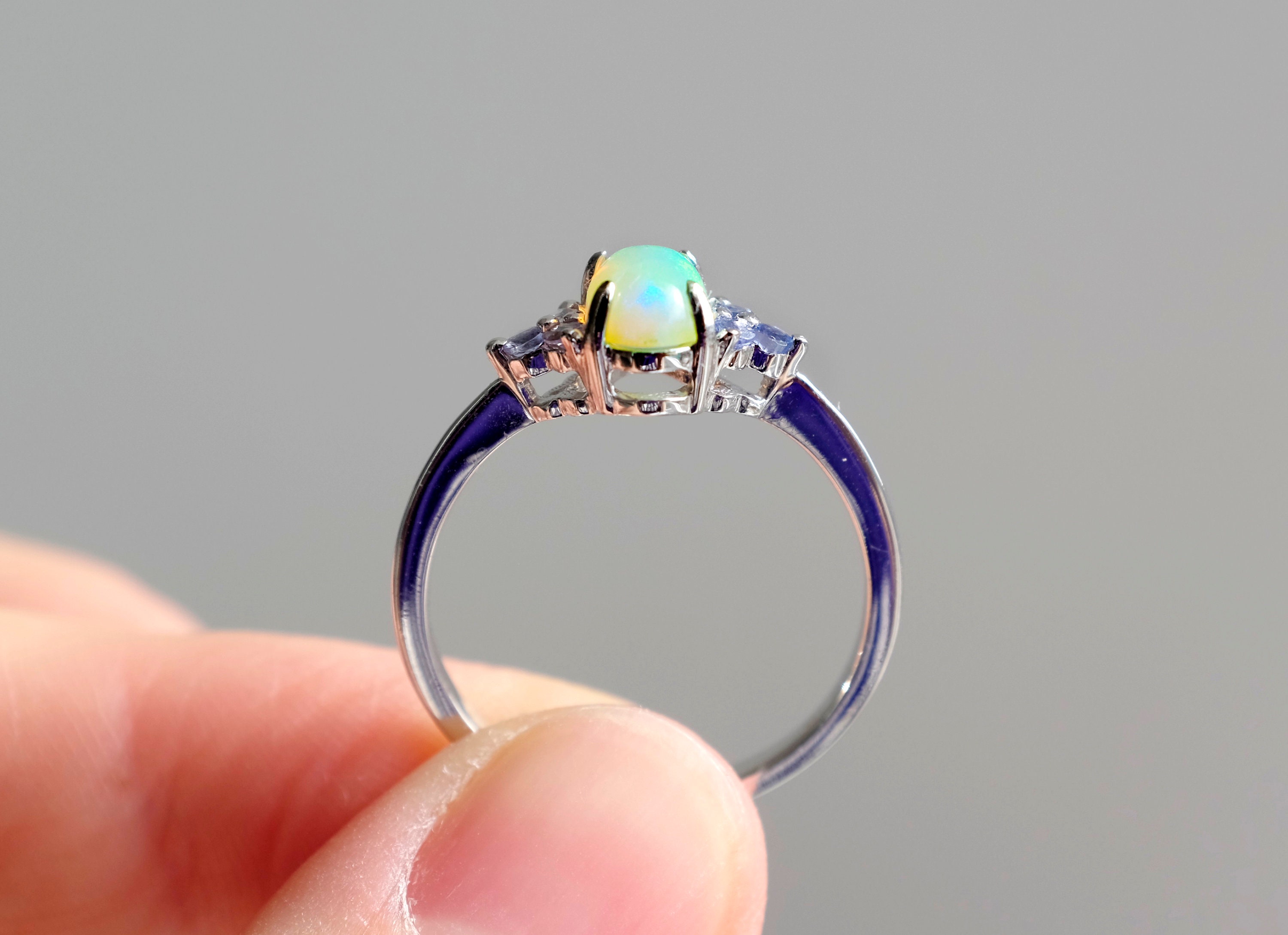 Rainbow Opal Ring in 925 Sterling Silver and Blue Tanzanite | Etsy