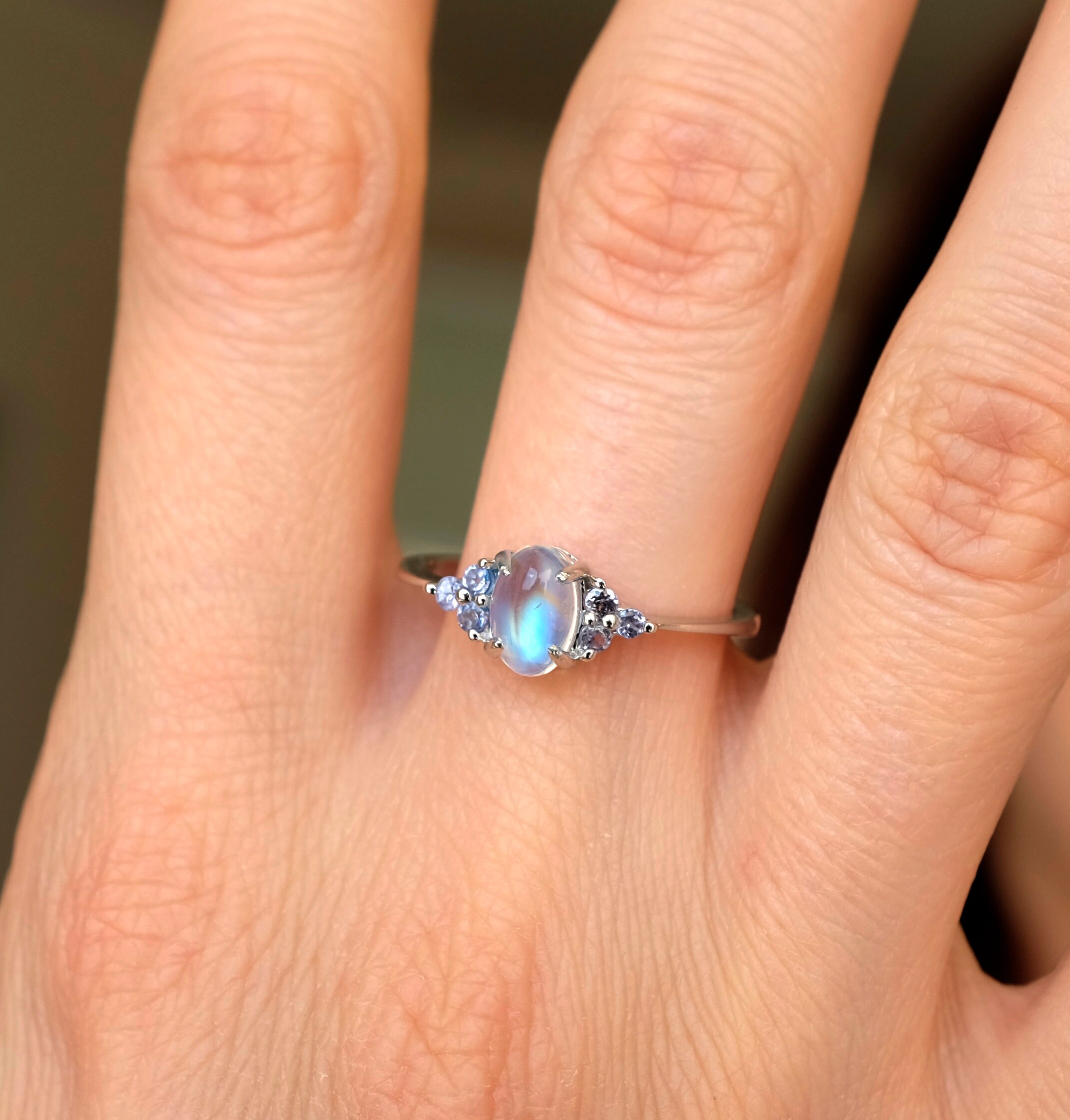 Rainbow Moonstone Ring for Women Dainty Ring for Her June | Etsy