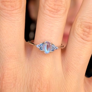 Rainbow Moonstone Ring for Women, Dainty Ring for Her, June Birthstone ...