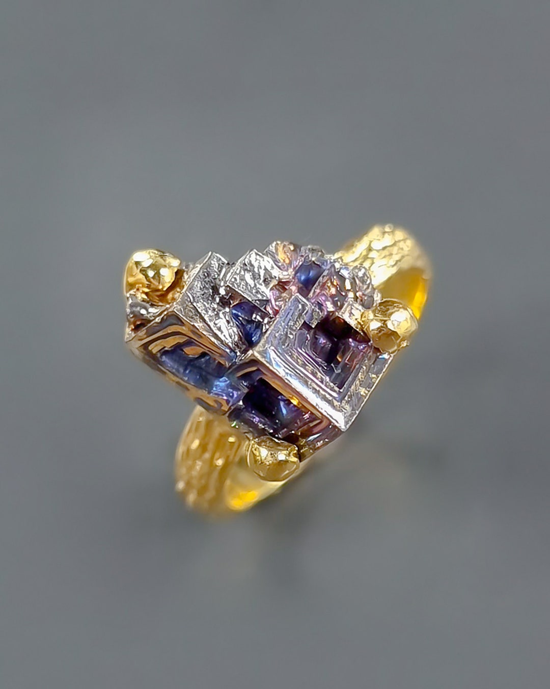 Raw Bismuth Ring for Women, Rainbow Rough Crystal Gemstone Ring Silver ...