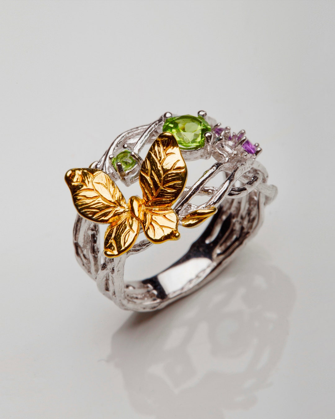 Branch Ring, Peridot Amethyst Gemstone Jewelry, Birthday Gift for Her ...