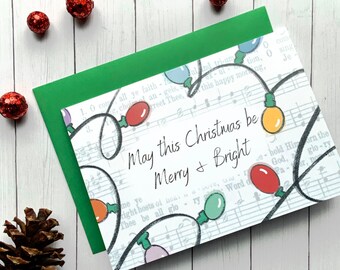 Merry and Bright Christmas Card Christmas Lights Cute - Etsy