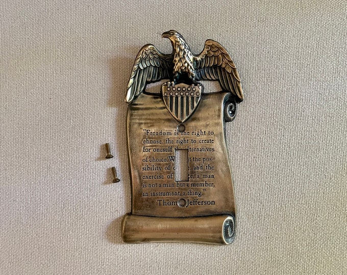 Vintage 1970s Brass Eagle Light Switch Plate Thomas Jefferson Freedom ...