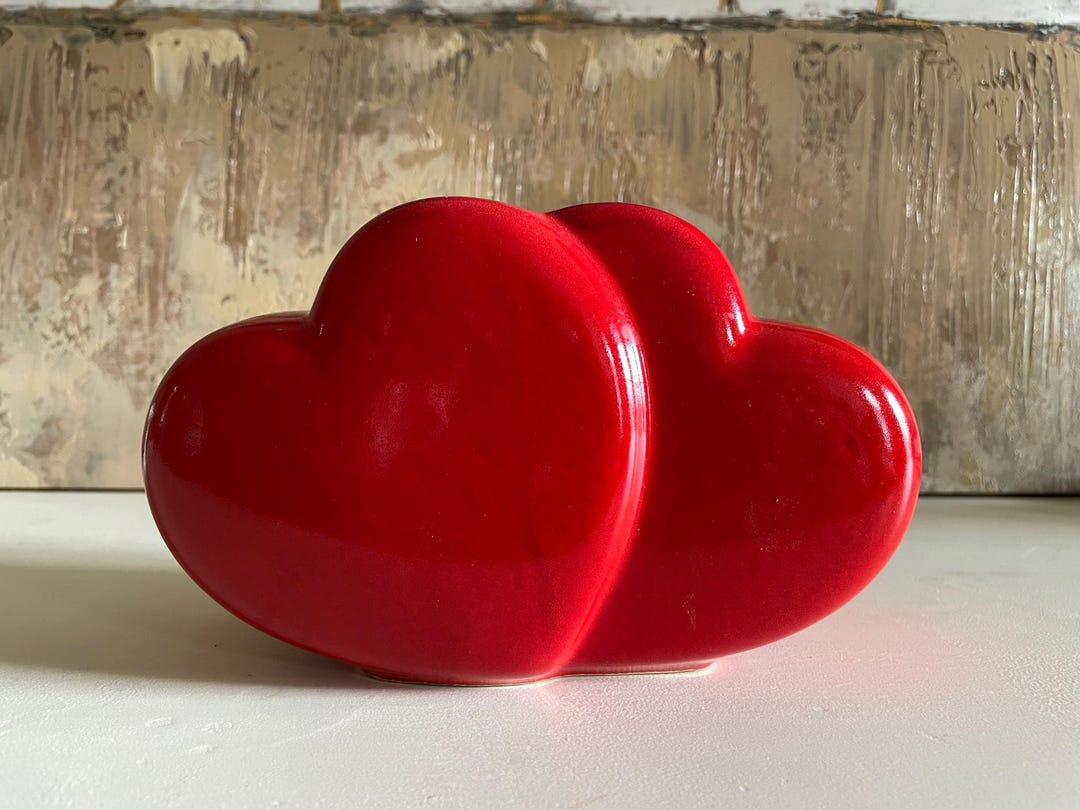 Red Heart Vase, Valentine’s Day Vintage Teleflora Double Heart Planter ...