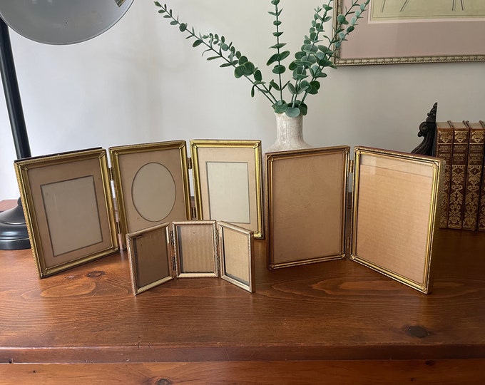 Bundle of Brass Gold Tone Hinged Photo Frames Set of 3 Art Deco Hollywood Regency Retro Picture ...