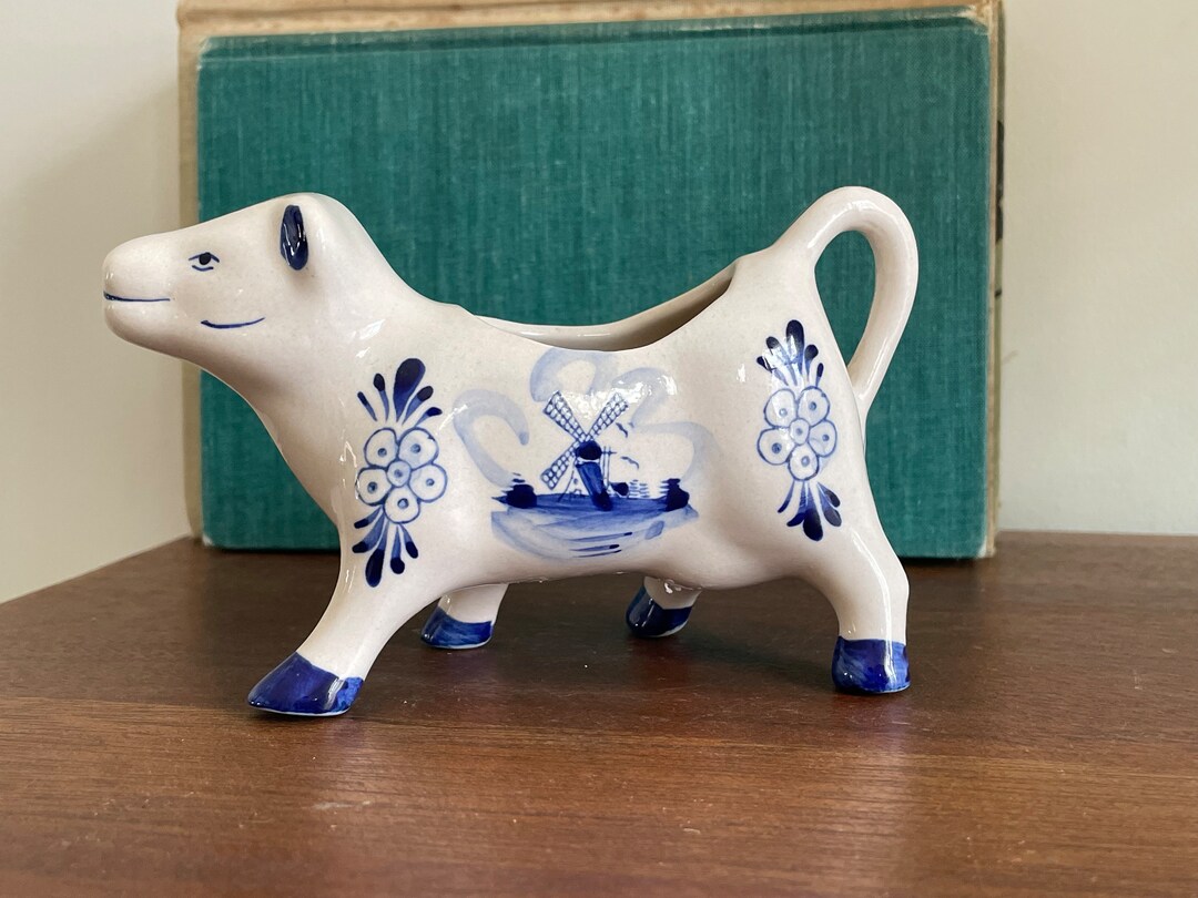 Vintage Blue Delft Hand Painted Cow Creamer Farmhouse Decor Blue White ...