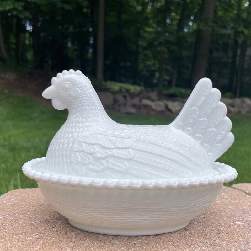 Milk Glass Hen - Etsy