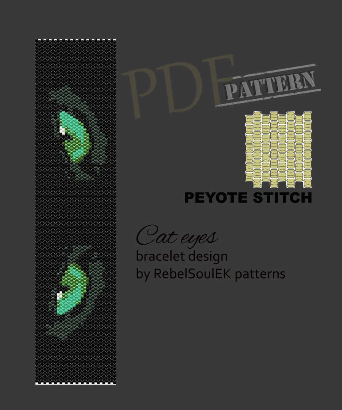Black Cat Eyes Pattern, Wicca Cat, Cat Peyote Pattern, Peyote Pattern ...