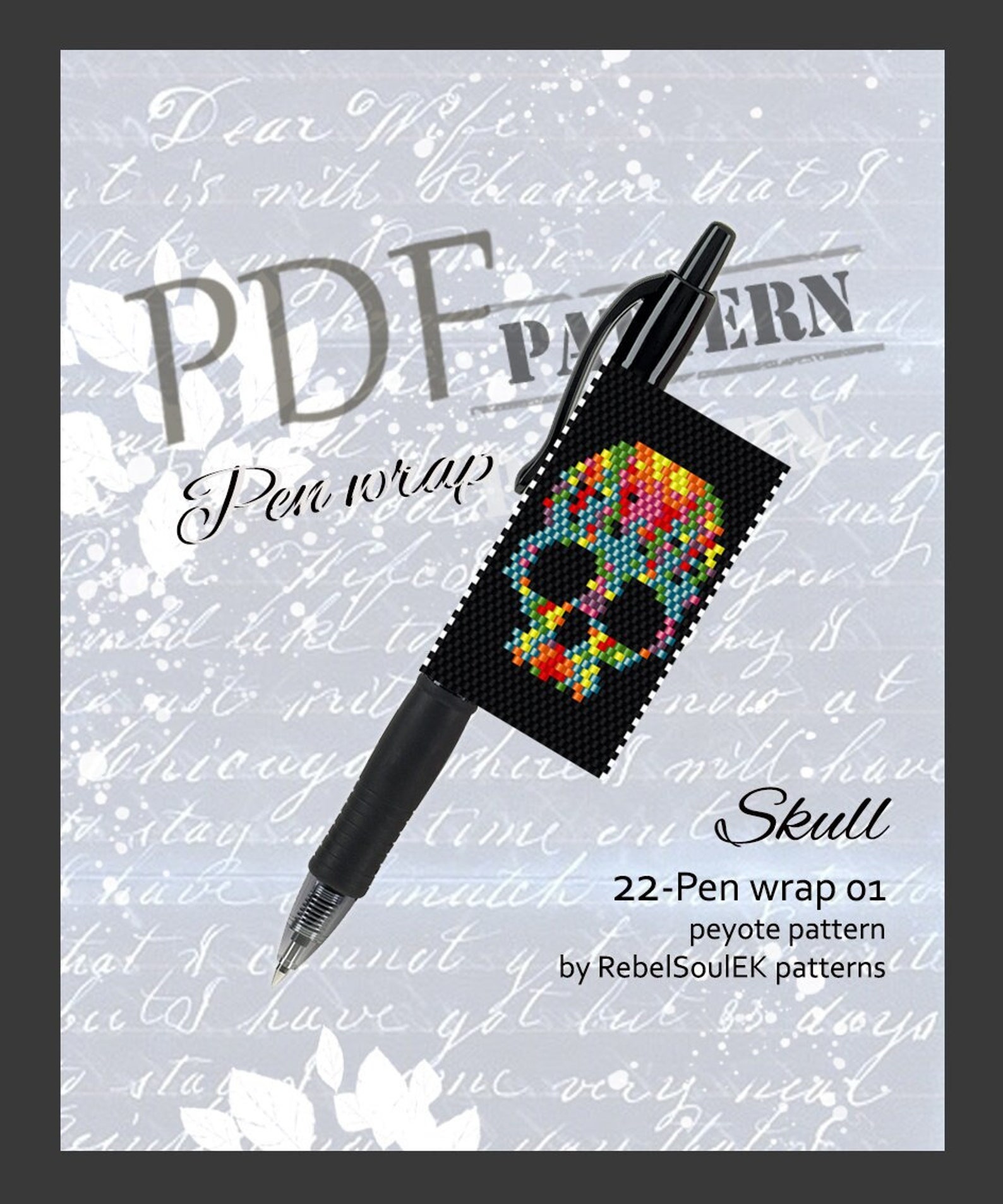 Skull Pen Wrap Pattern, Pattern for G2 Pen by Pilot, Punk Pen Cover ...