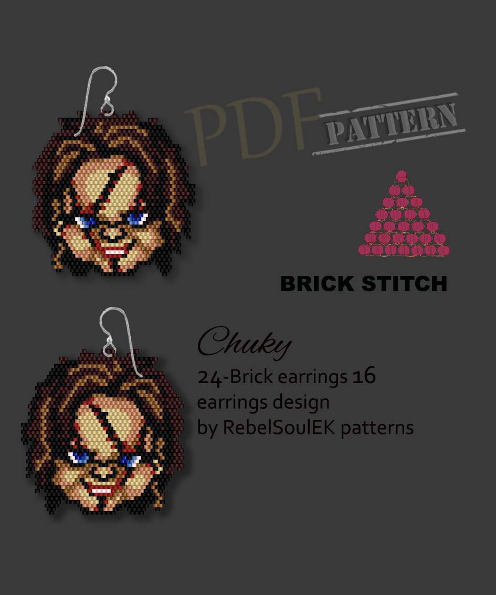 Chucky Brick Stitch Earrings Pattern: Horror Halloween Jewelry (PDF ...