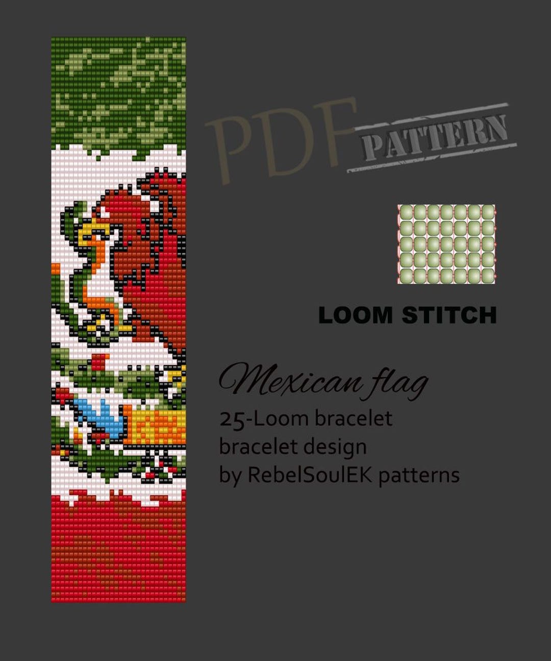 Mexican Style, Flag Pattern, Loom, Pdf Pattern, Bracelet Pattern ...