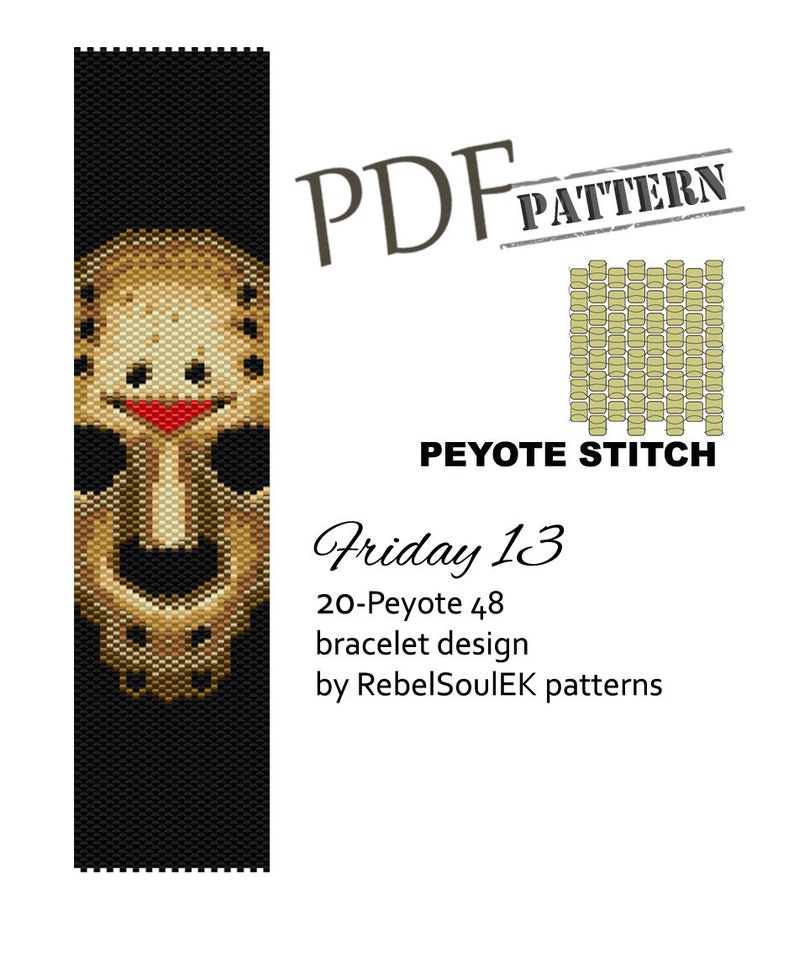 Friday 13 Pattern, Jason Voorhees, Mask Peyote Bracelet, Goth Peyote ...
