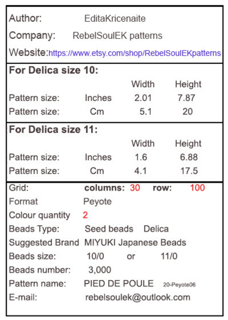 Pied De Poule Pattern Peyote Design Indownloadpeyote Seed - Etsy