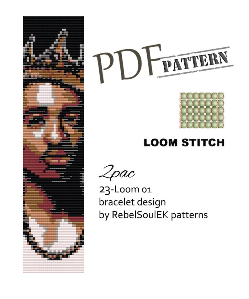 2PAC Loom Beading Pattern: Famous People Singer, Bookmark (PDF Pattern ...