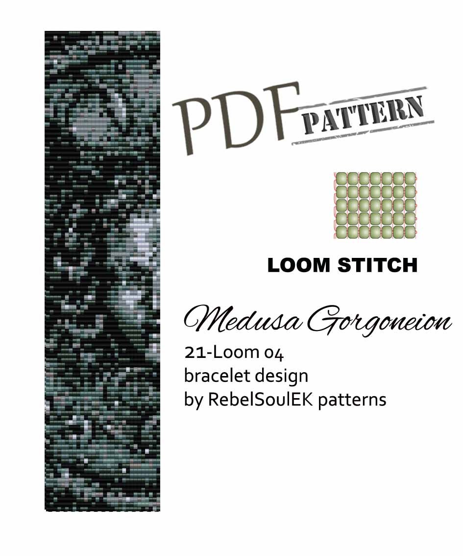 Medusa Gorgoneion, Pattern, Black and White Peyote, Trend Bracelet ...