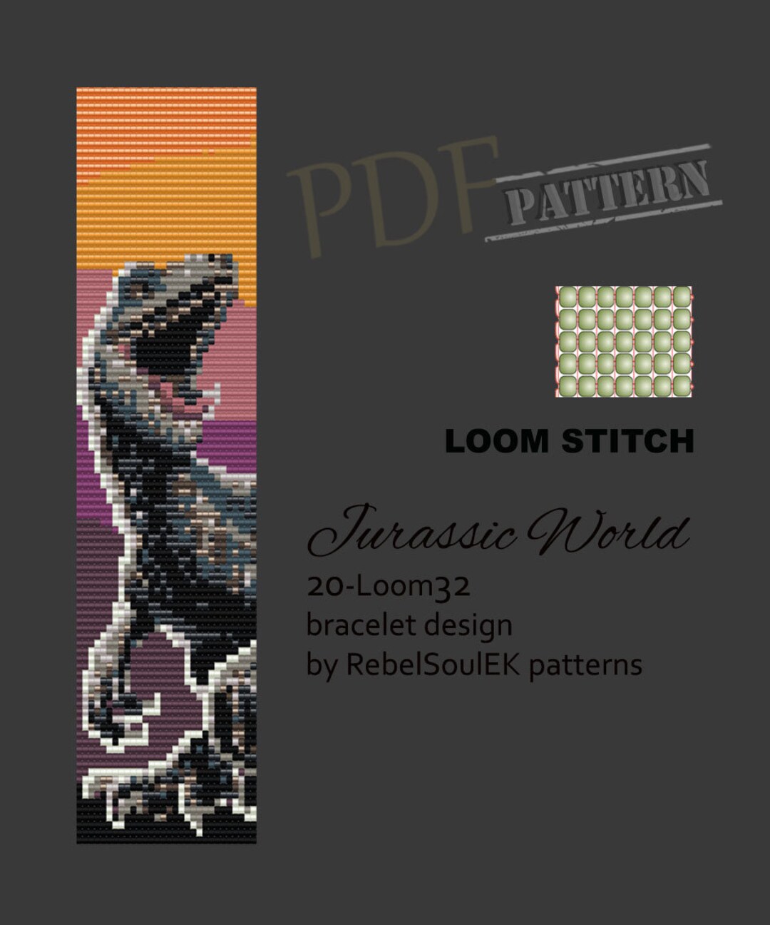 Dinosaur Loom, Jurassic Park,jurassic World, Pdf Pattern, Bracelet ...