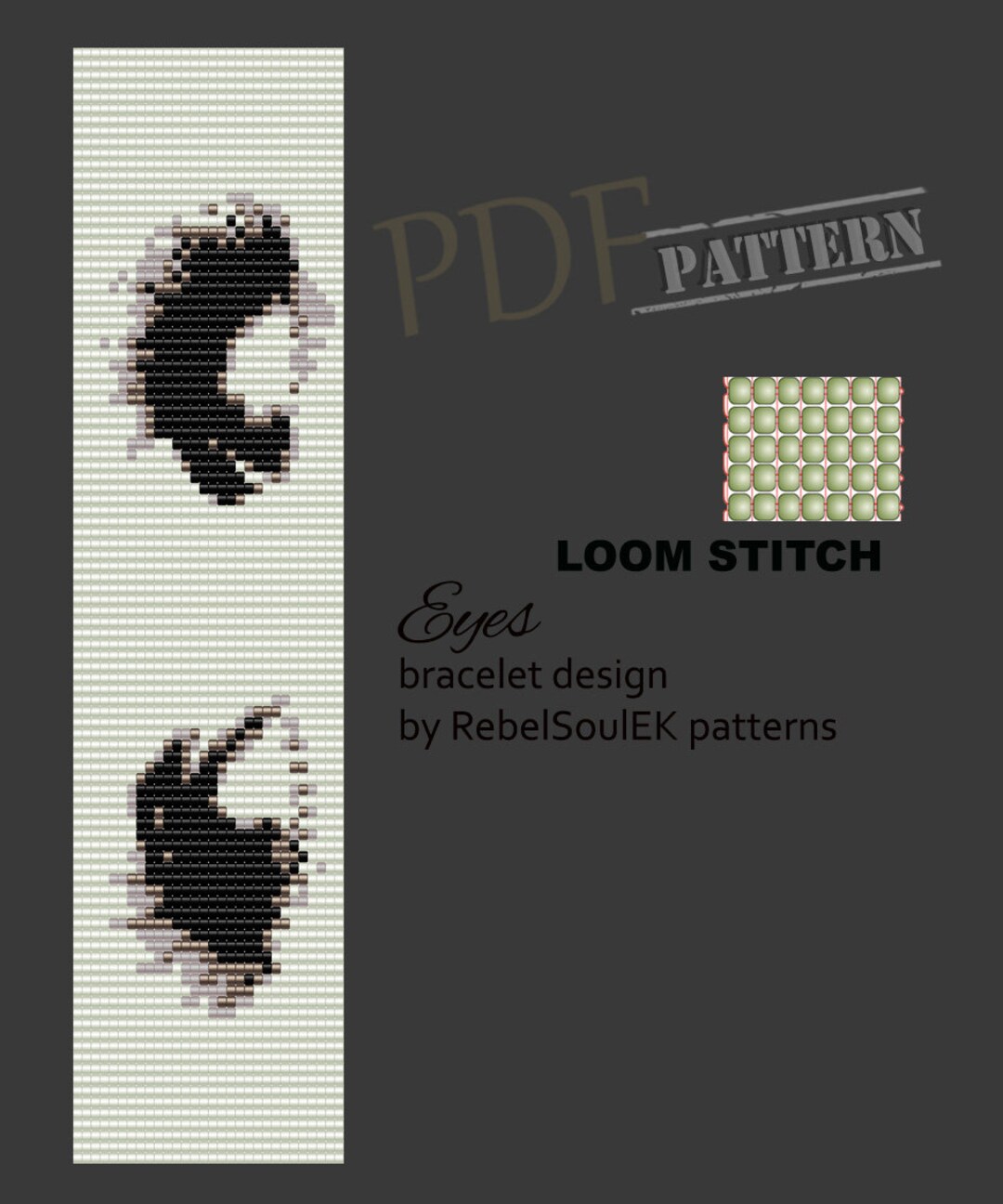 Eyes Bead Loom, Black and White Eyes Bracelet Loom, Square Pattern ...