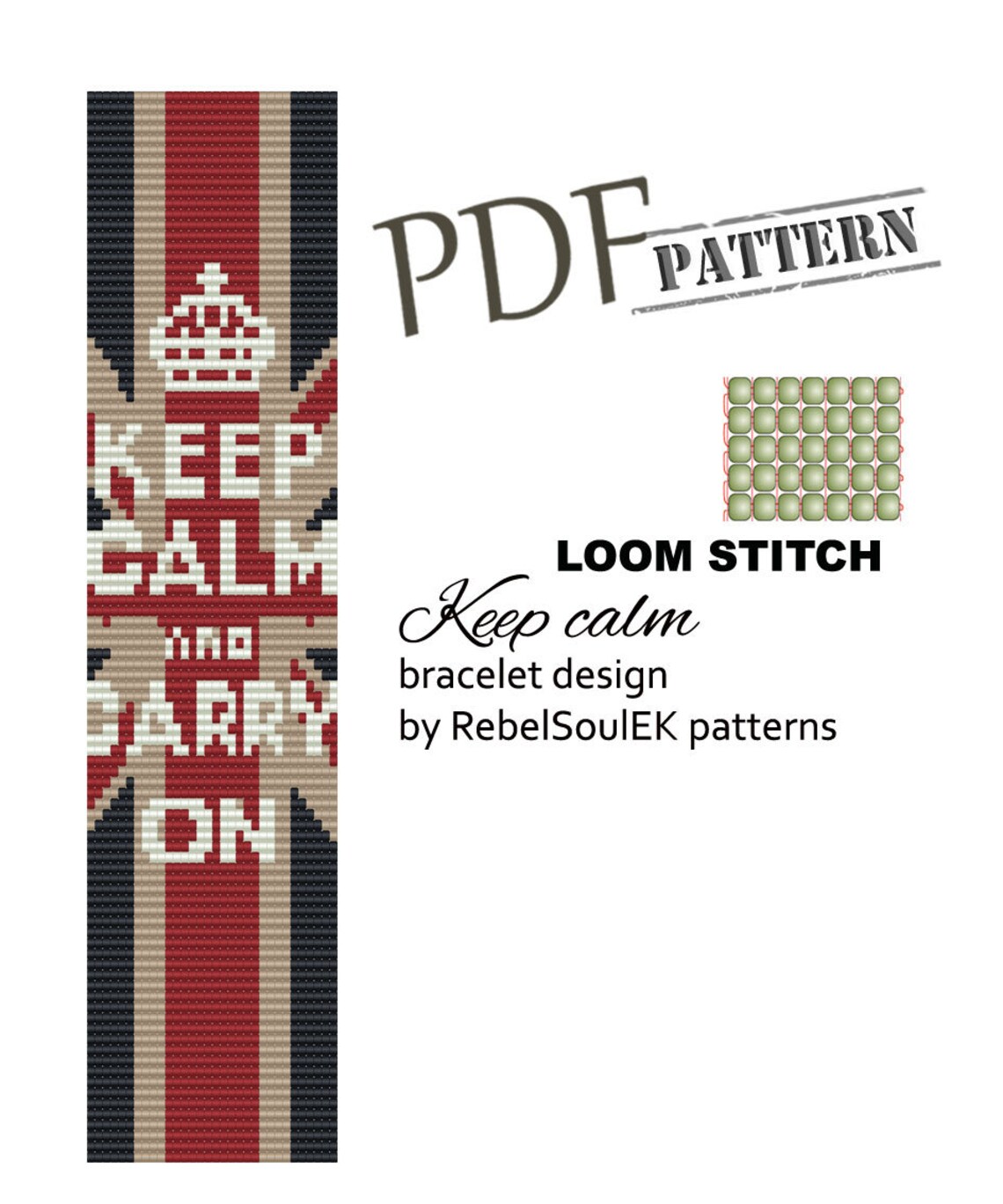British Flag Loom Beading Pattern: Keep Calm Crown Bracelet (PDF ...