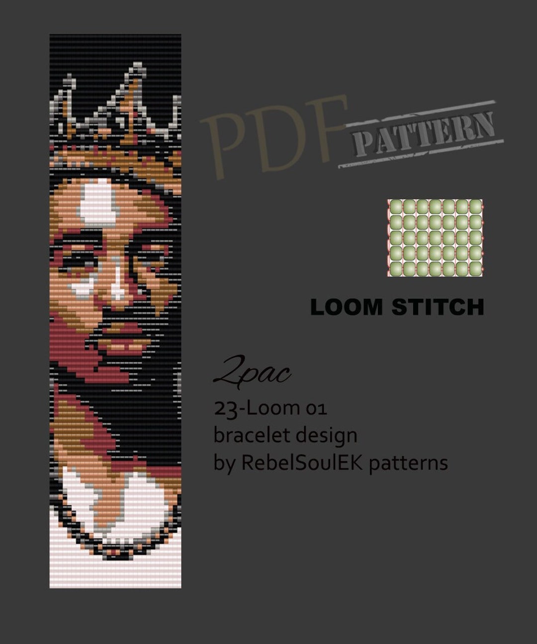 Tupac Shakur Bead Loom Pattern, Loom Beading, 2PAC Pattern, Famous ...