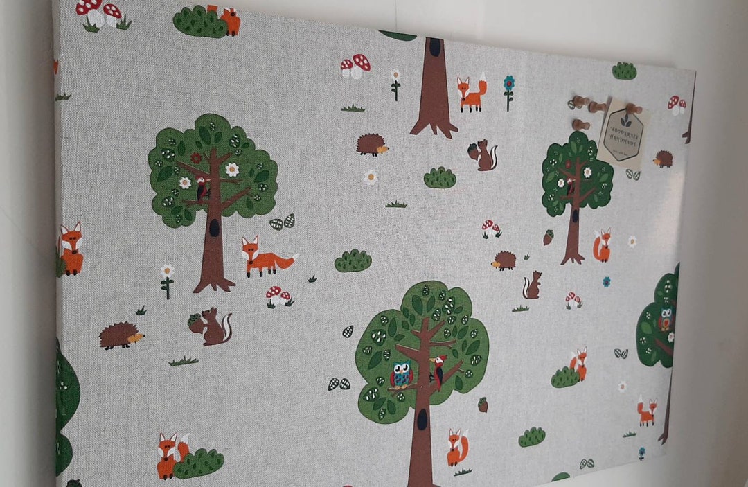 Woodland Animals Fabric CORK Notice Board, Memo Bulletin Push Pin Board ...