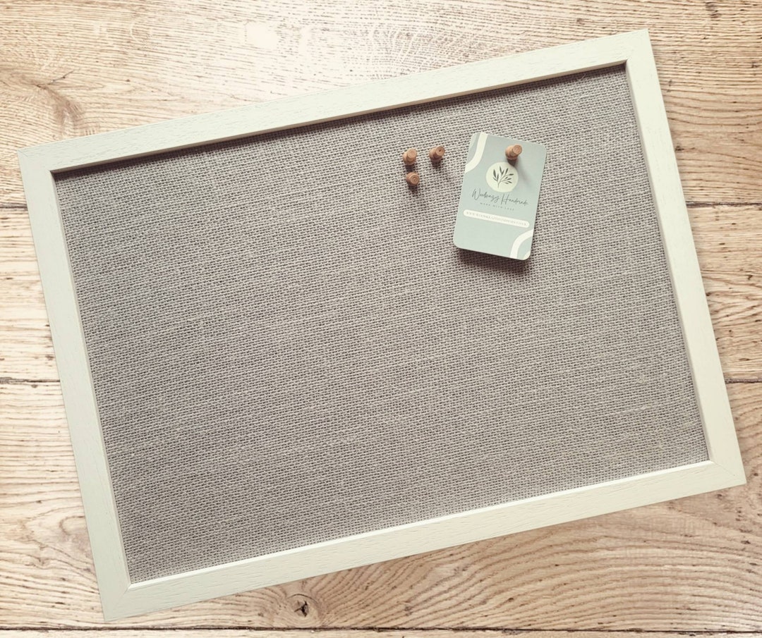 Light Grey Fabric Pinboard: White Frame Cork Board, Wooden Pins - Etsy UK