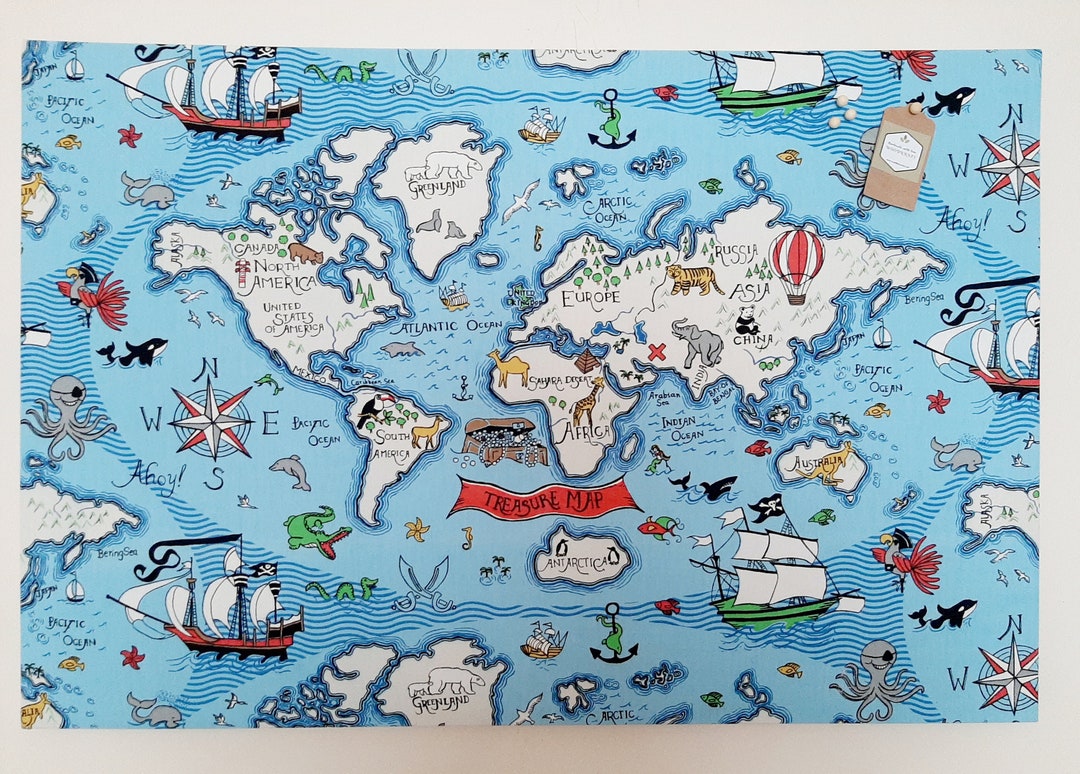 Children's World Map Animals Pin Board, Kids' Bedroom Pirate Treasure ...