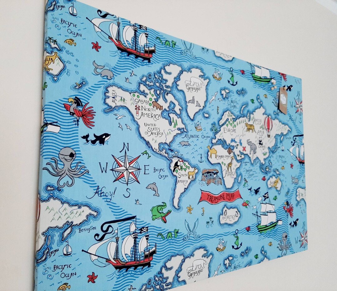 World Map Pinboard, World Map Kids Room, Kids Animal Map, Pirate Map ...