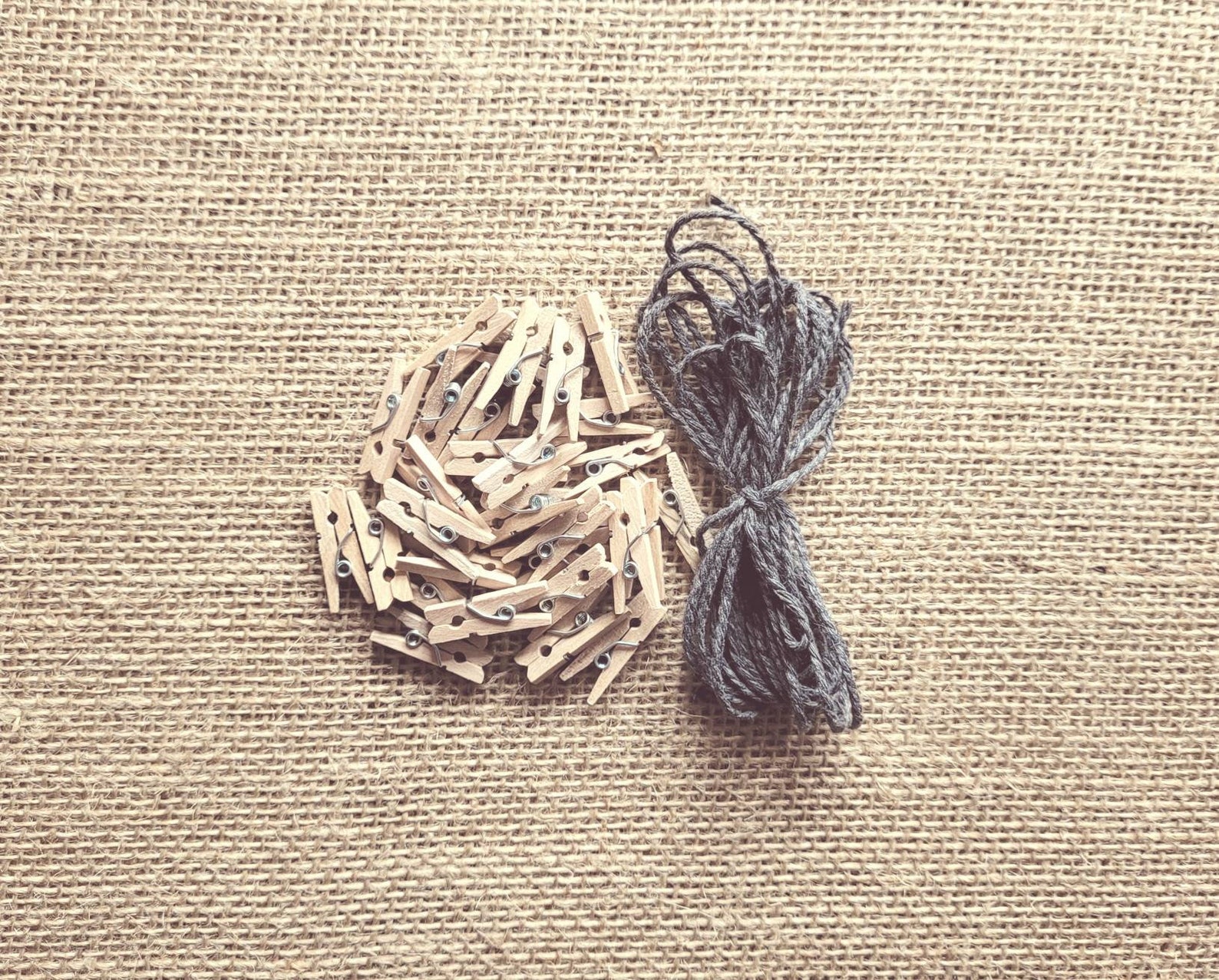 Mini Wooden Pegs With Grey Jute String: Photo Display Set - Etsy