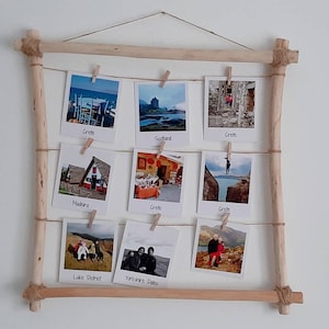 Driftwood Photo Frame, Farmhouse Peg and String Photo Display, Polaroid ...