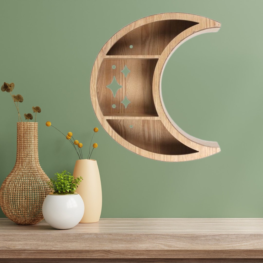Wooden Crescent Moon Wall Shelf, Wooden Moon Shelf, Nursery Shelves ...