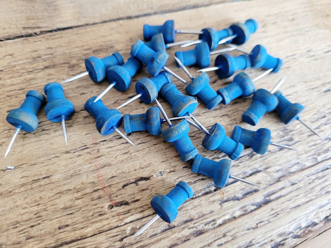 Blue Push Pins, Thumb Tacks, Wooden Push Pins, Drawing Pins, Blue Pins ...