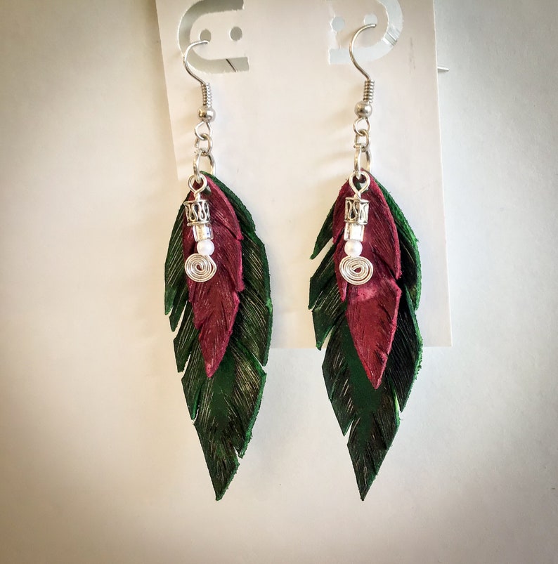 Leather Feather Earrings - Etsy