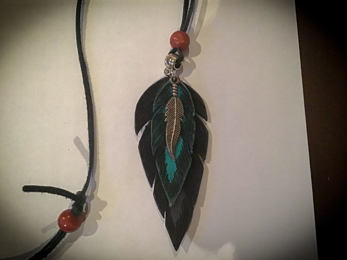 Leather Feather Necklace - Etsy Canada