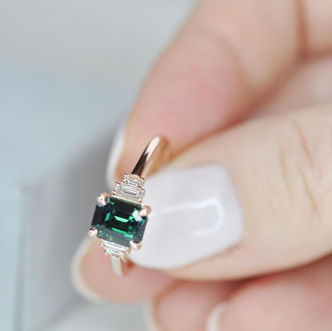 Emerald Gemstone Ring/ Emerald Cut Gemstone Ring/ 925 Sterling Silver ...