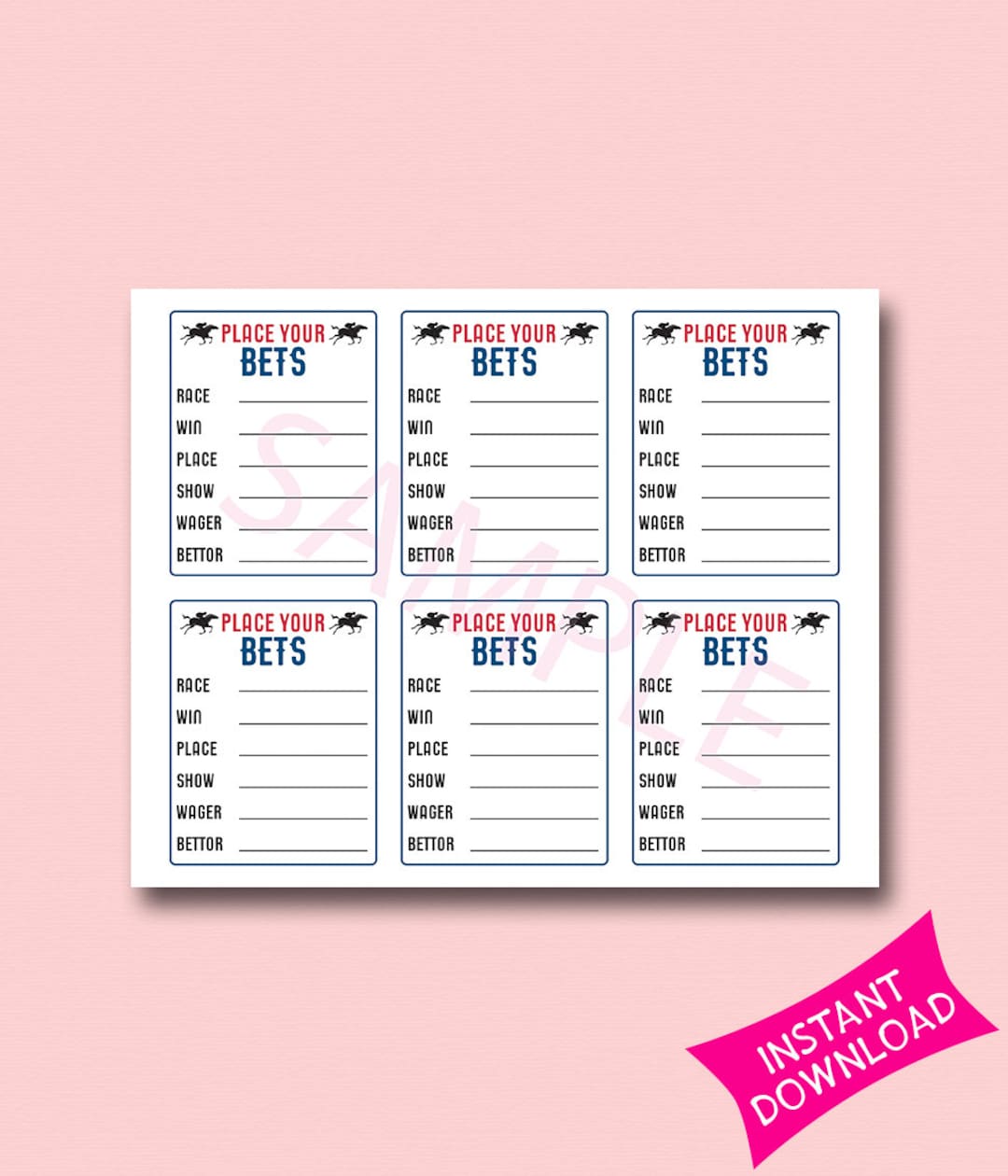 Set of 6 Horse Race Bet Card, Printable, Betting Slip, Place Your Bets ...