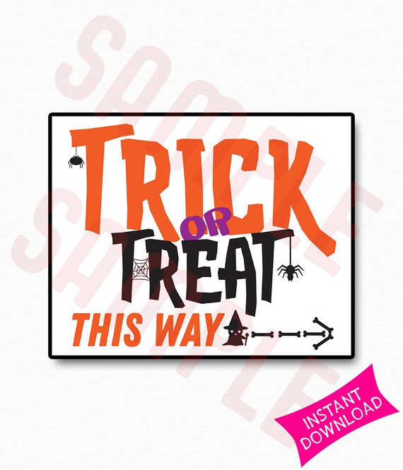 Trick And Treat Printable Sign Directional Halloween Party | Etsy